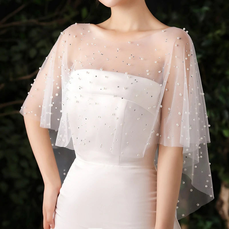 Wholesale Wedding Shawl Pearl Flowing Silk Cloak Crimping Crimping ...